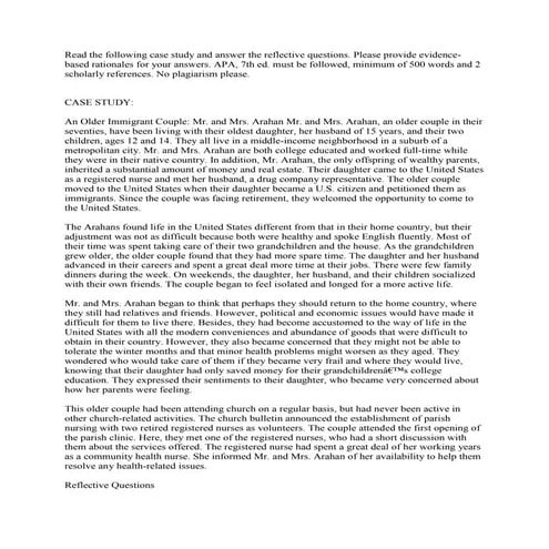 Read the following case study and answer the reflective questions- Ple ...