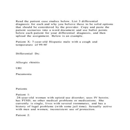 Read the patient case studies below. List 3 differential diagnos | PDF