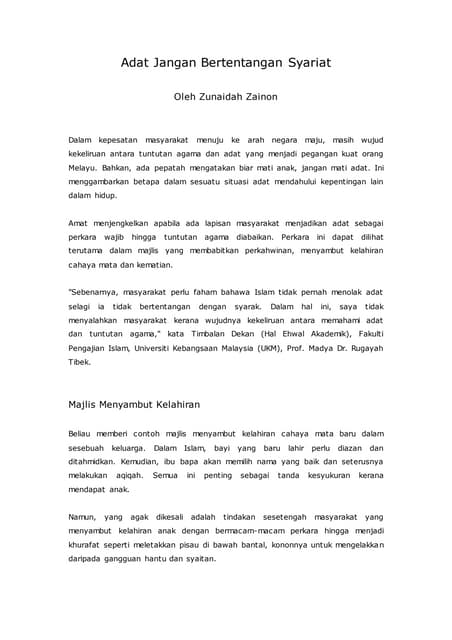 Adat jangan bertentangan syariat | PDF