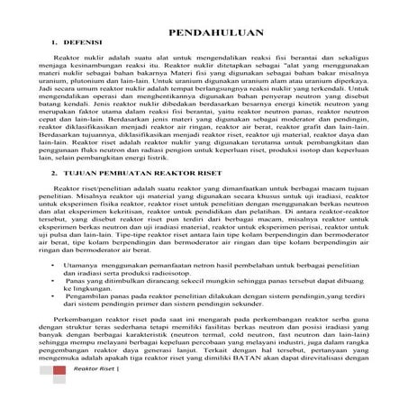 Reakor Nuklir dan Aplikasinya | DOC