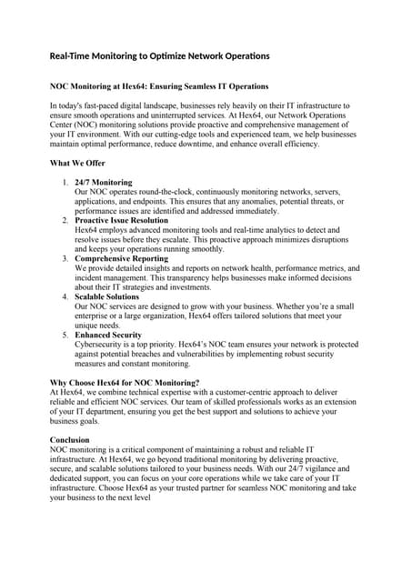 Network operations center services hex64 | PDF
