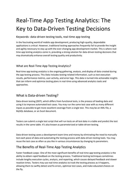 Real Time App Testing Analytics The Key To Data Driven Testing