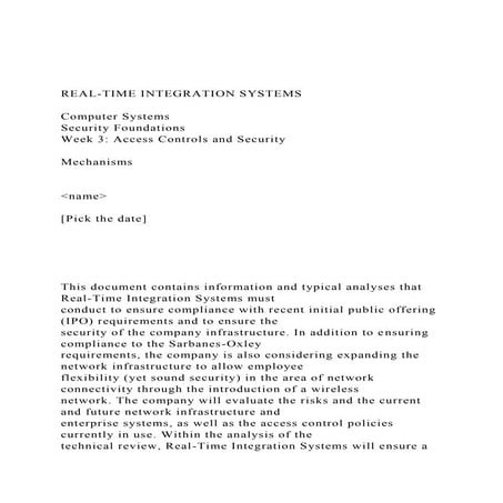 REAL-TIME INTEGRATION SYSTEMS Computer Systems Security .docx