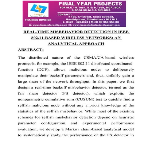 Real Time Misbehavior Detection In Ieee 802 11 Based Wireless Networks An Analytical Approach Pdf