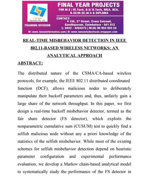 Real Time Misbehavior Detection In Ieee 802 11 Based Wireless Networks An Analytical Approach Pdf