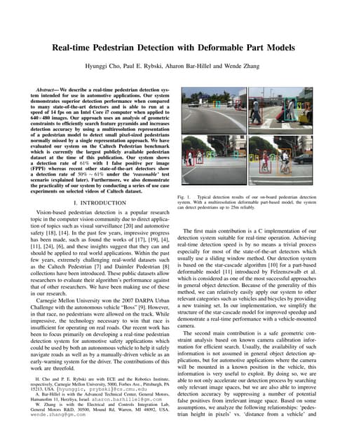 Real Time Pedestrian Detection With Deformable Part Models H Cho P Rybski A Bar Hillel W