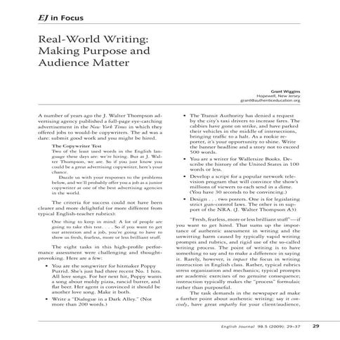 Real world writing- making purpose and audience matter | PDF ...