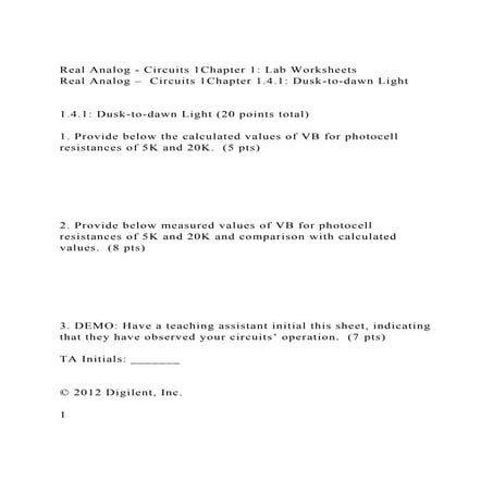Real Analog - Circuits 1Chapter 1 Lab WorksheetsReal Analog – .docx | Consumer Electronics ...