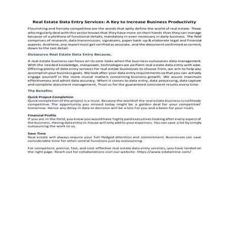 Outsource Real Estate Data Entry Services with eDataMine | DOCX