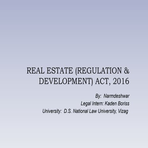 The Real Estate Regulation And Development Act 2016 Ppt