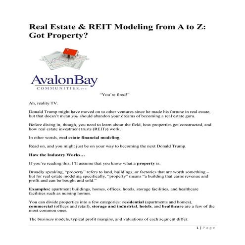 Real Estate & REIT Modeling from A to Z: Got Property? | DOCX