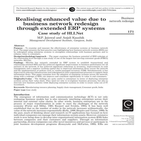 Realising Enhanced Value Due To Business Network Redesign Through ...