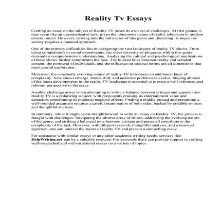 Reality Tv Essay. Bevill State Community College | PDF