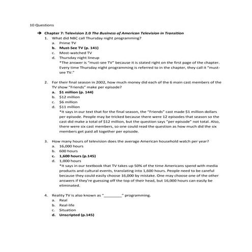 Reality tv final 10 questions | DOCX