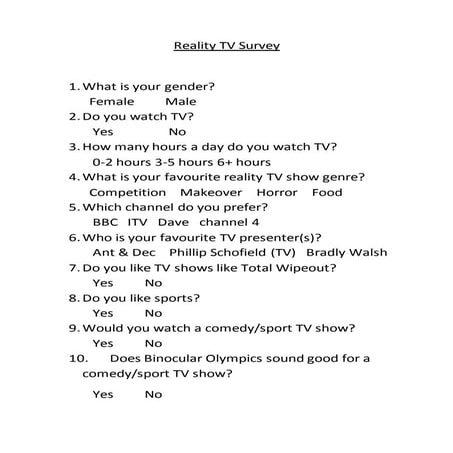 Reality tv survey | PDF