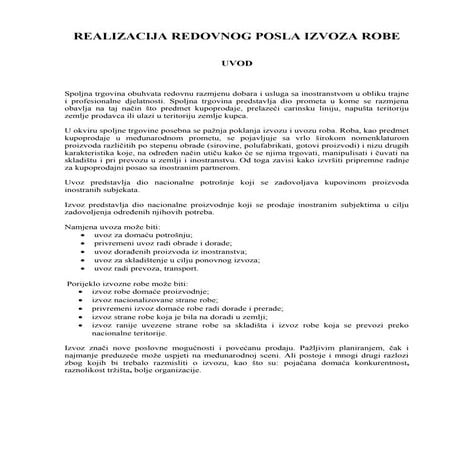 Realizacija redovnog posla izvoza robe spoljnotrgovinsko poslovanje | DOC