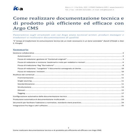 Realizzare documentazione tecnica e di prodotto in modo efficiente ed efficace con Argo CMS | PDF