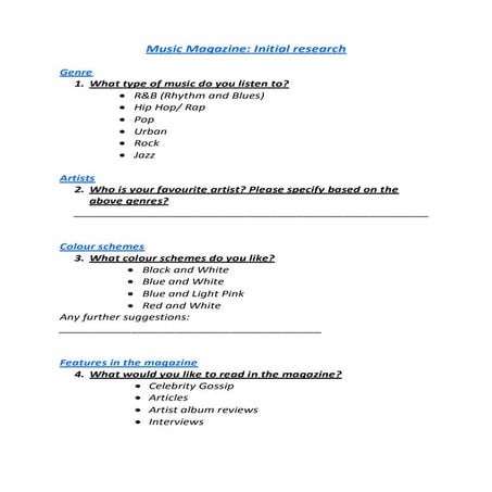Music magazine questionnaire | DOCX