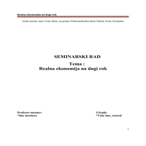 Realna ekonomija na dugi rok | DOC