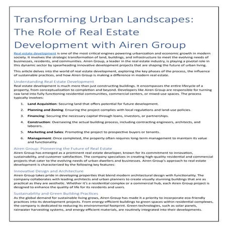 Transforming Urban Landscapes: The Role of Real Estate Development with ...