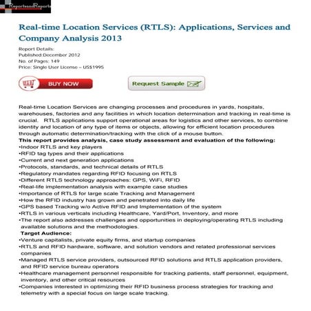 Real-time Location Services (RTLS): Applications, Services and Company Analysis 2013 | PDF