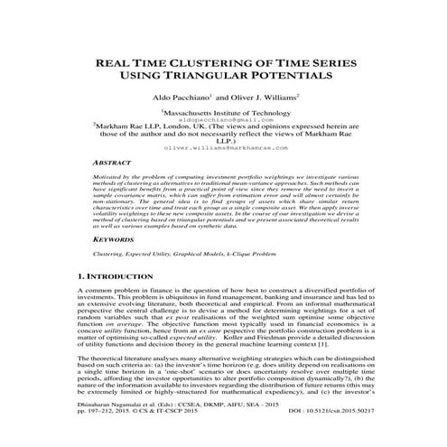 Real Time Clustering Of Time Series Pdf
