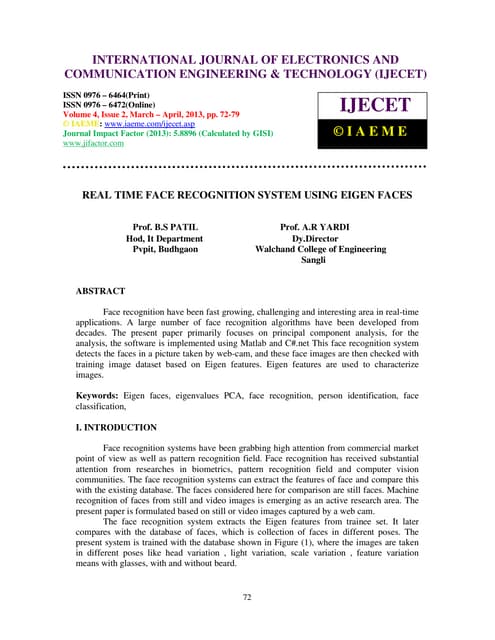 Eigenface For Face Recognition | PPT | Physics | Science