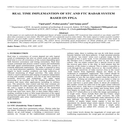 Real time implemantion of stc and ftc radar system based on fpga | PDF