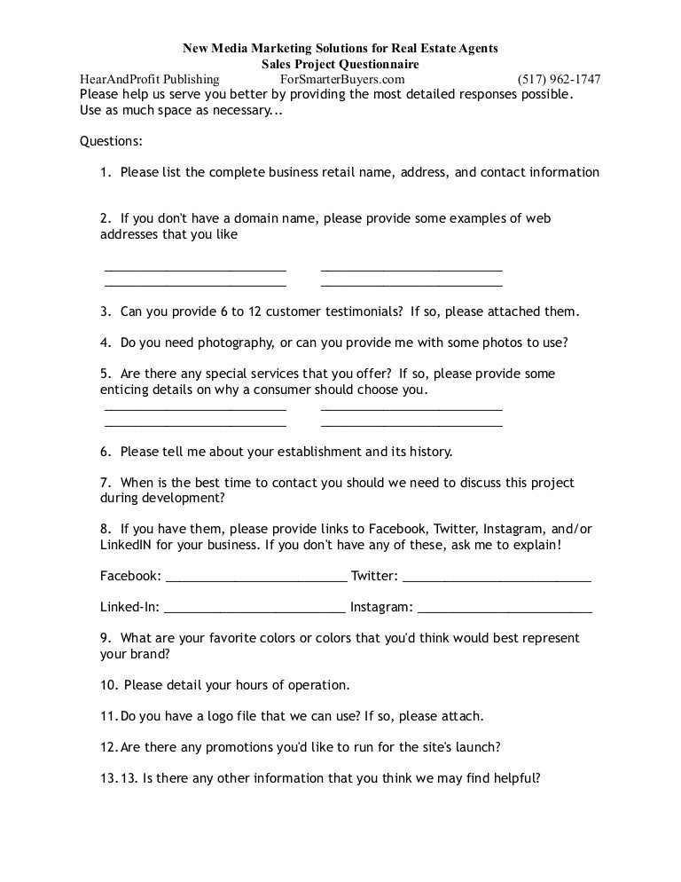 Realtor Sales Power Growth Hacking Questionaire