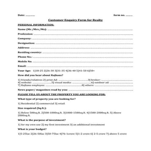 Realty enquiry form 1 | DOCX