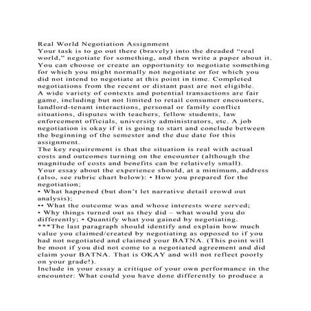 Real World Negotiation Assignment Your task is to go out there (.docx