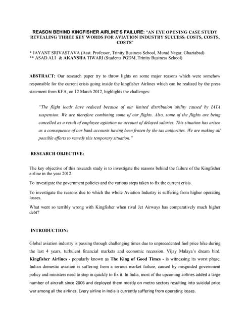 Case study on Kingfisher Airlines | PDF