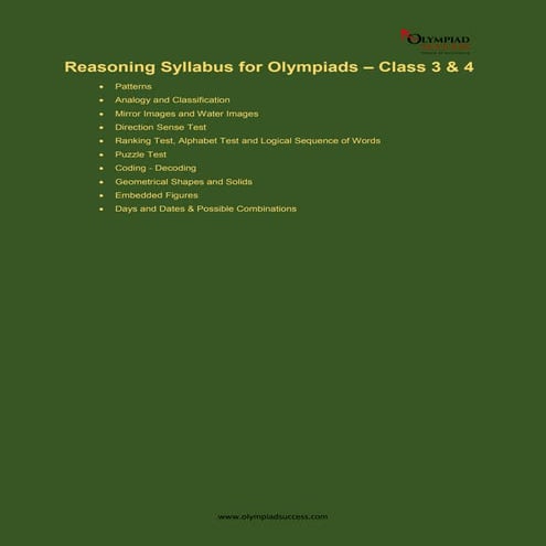 Reasoning Syllabus for Olympiads for Class 3 and 4 | PDF
