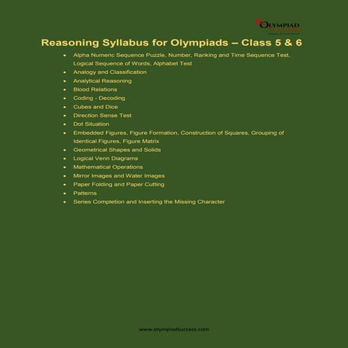 Reasoning Syllabus for Olympiads for Class 5 and 6 | PDF