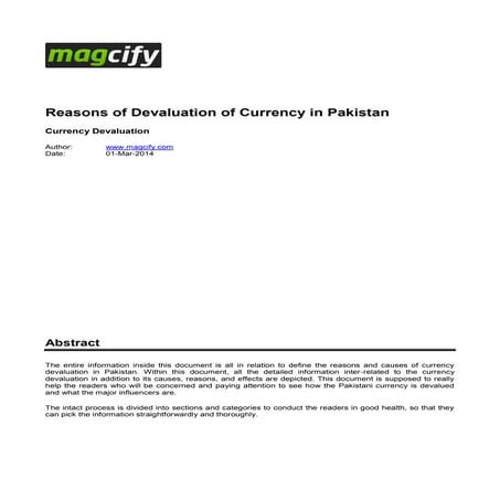 Reasons of Devaluation of Currency in Pakistan | PDF