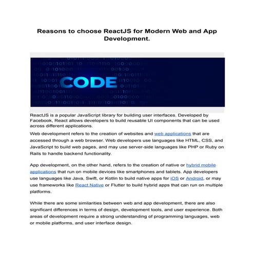 Reasons To Choose Reactjs For Modern Web And App Developmentpdf