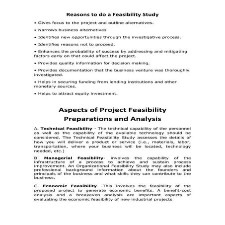 Aspects of Project Feasibility Preparations and Analysis | DOCX