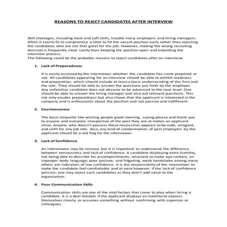 REASONS TO REJECT CANDIDATES AFTER INTERVIEW.docx