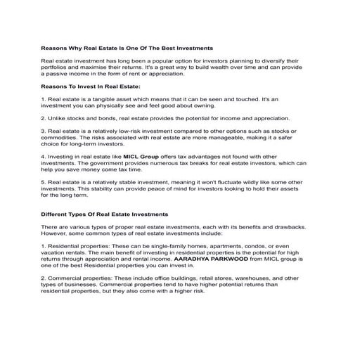 Reasons Why Real Estate Is One Of The Best Investments | PDF