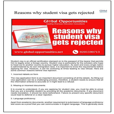 Canada Student Visa Rejection: Reasons and Solutions | DOCX