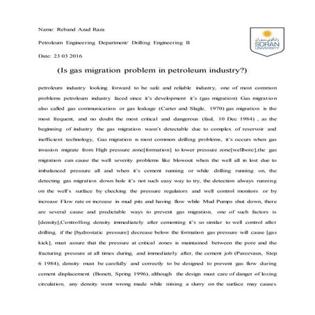 gas migration in oil industry | DOCX | Geology | Science