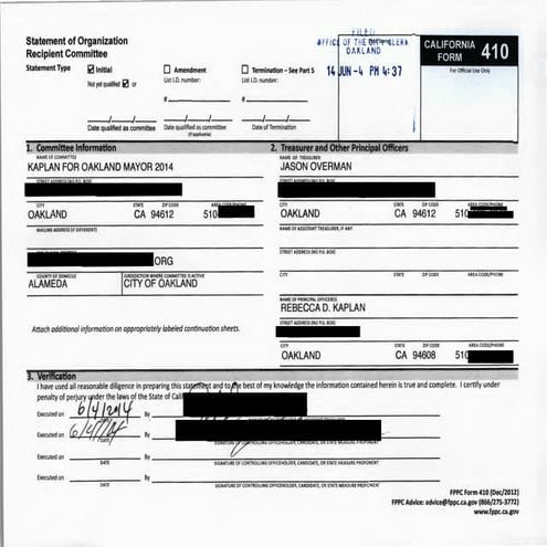 Rebecca Kaplan FPPC Form 410 | PDF