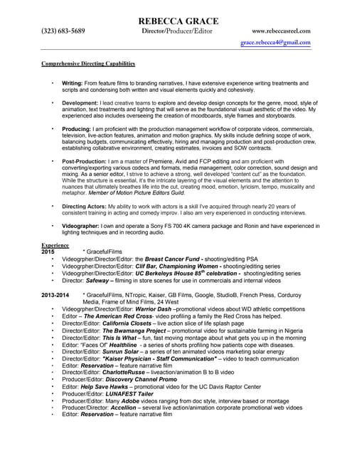 Rebecca Grace, Producer, director, editor at Gracefulfilms