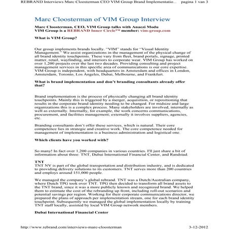 Interview Marc Cloosterman of VIM Group (on rebrand.com) | PDF