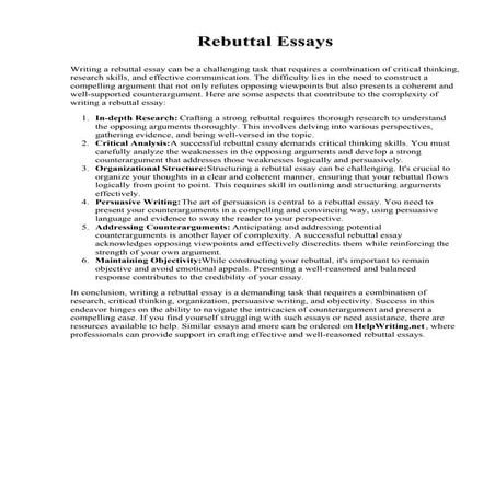 Rebuttal Essays. University of Saint Mary | PDF
