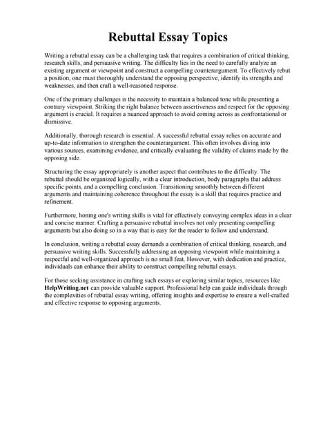 Rebuttal Essay Topics | PDF Rebuttal Essay Topics | PDF