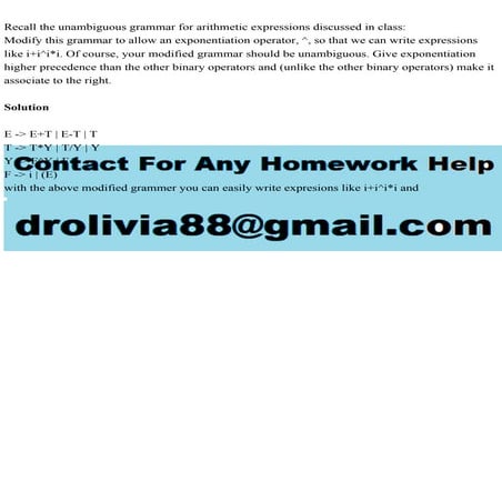Recall The Unambiguous Grammar For Arithmetic Expressions Discussed Pdf