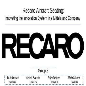 Recaro Aircraft Seating: Innovating the Innovation System in a ...