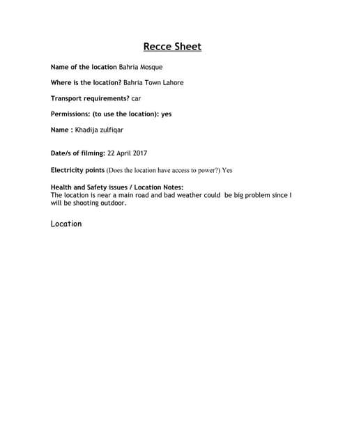 Recce sheets for doc | DOCX