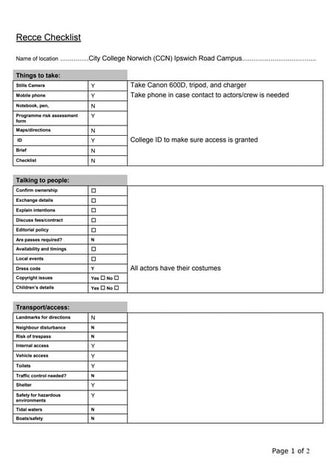 Recce checklist norwich underpass | PDF
